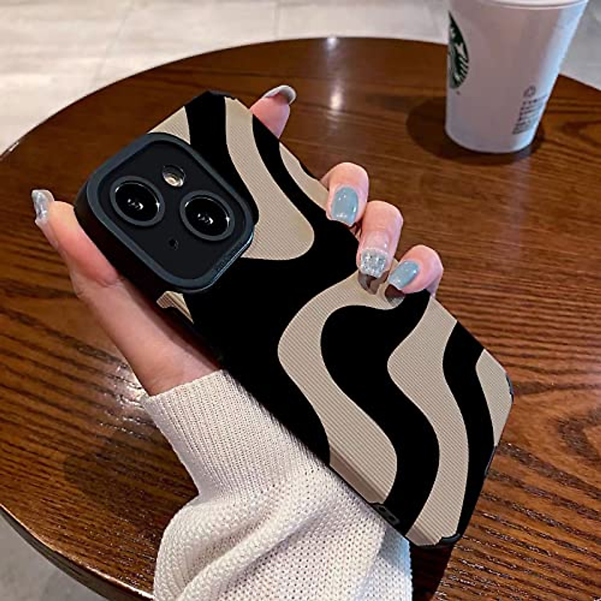 Yebowe Compatible with iPhone 13 Mini Case Cute Zebra Stripes Pattern for Women Girls Wave Aesthetic Elegant Soft Silicone Protective Case Cover for iPhone 13 Mini, Beige
