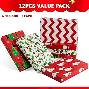 JOYIN 12 Pcs 14" x 9.5" x 2" Christmas Tone Shirt Wrap Boxes ​with Lid and Base, Clothes, Wrapping Robe Boxes,Gift Boxes, Xmas Goody Gift Boxes for Christmas, Birthdays, Wedding, 4 Designs