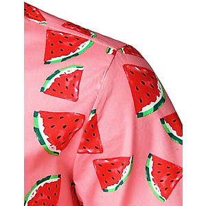 JOGAL Men's Cotton Button Down Short Sleeve Hawaiian Shirt Pink Red Medium