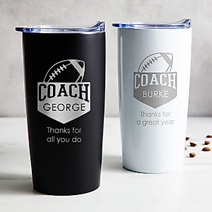 Lifetime Creations Engraved Personalized Football Coach Tumbler - Custom Football Coach Gift, Coaches Coffee Travel Mug from Team, Insulated Stainless Steel Matte Black 20 Ounce Cup