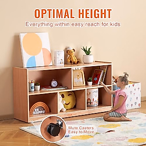 VEVOR 5-Compartment Montessori Bookshelf, Kids Toy Shelf Cubby Storage Shelf 2-Shelf, Classroom Cubbies, Classroom Furniture for Home, Daycare and Preschool, Natural