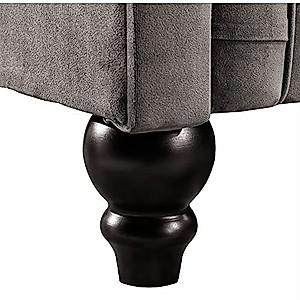 OYN 63" Chesterfield Sofa & Couch Deep Seat Button Tufted Velvet Loveseat Upholstered 2 Seater Sofa Classic Roll Arm, 2 Pillows Included, Grey