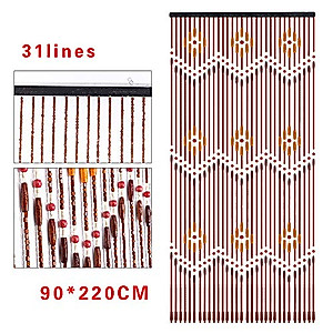 HaroldDol Natural Wood Beaded Curtains for Doorways-31 Strands, High-Bamboo and Wooden Doorway Beads for Doorway Room Divider Door, 35.5" W x 86.6" L