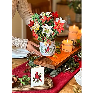 Freshcut Paper Pop Up Cards, Winter Joy, 12 Inch Life Sized Forever Flower Bouquet 3D Popup Greeting Cards, Christmas Cards, Holiday Gift Cards with Note Card and Envelope
