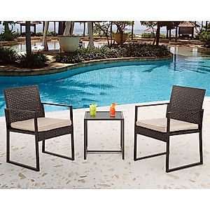 FDW Wicker Bistro Rattan Chair Conversation Sets for Yard Lawn Balcony Poolside Backyard,Black