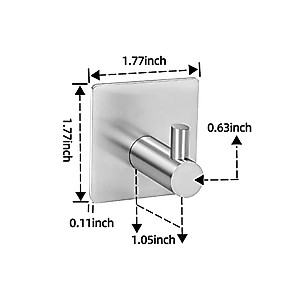 Adhesive Towel Hooks, Stainless Steel Shower Hooks 6 Piece Brushed Nickel Robe Hook Holder for Bathroom Bedroom Kitchen Hotel Cabinet