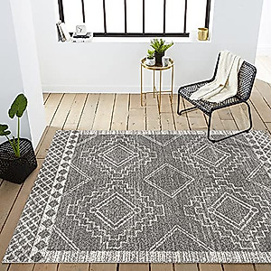 JONATHAN Y MOH200C-8 Amir Moroccan Beni Souk Indoor Area-Rug Bohemian Farmhouse Rustic Geometric Easy-Cleaning Bedroom Kitchen Living Room Non Shedding, 8 X 10, Gray,Cream