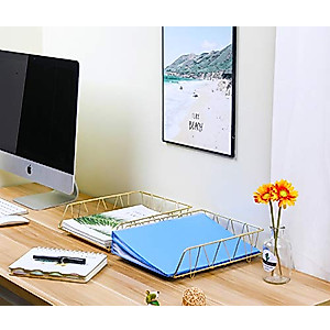 PAG Desktop File Organizer Metal Stackable Letter Tray Paper Holder Rack, 2 Pack, Gold