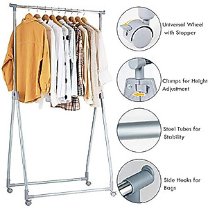Nightcore Extendable Garment Rack Clothes Rail, Heavy Duty Foldable Clothes Laundry Drying Rack with Adjustable Hanging Rod Rolling Casters, Movable Clothes Hanger for Home Office Store Market