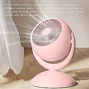ORALBY USB Fan, Table Fan with Strong Airflow & Quiet Operation, Adjustable Up and Down, 4-Speed Adjustable,Pink