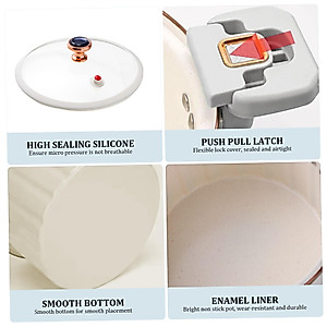 Enamel Pot 5L Non-stick Micro Pressure Cooker with Secure Lock Spill-proof Enamel Stock Pot with Lid Silicone Valve Pressure Pot for Cooking White