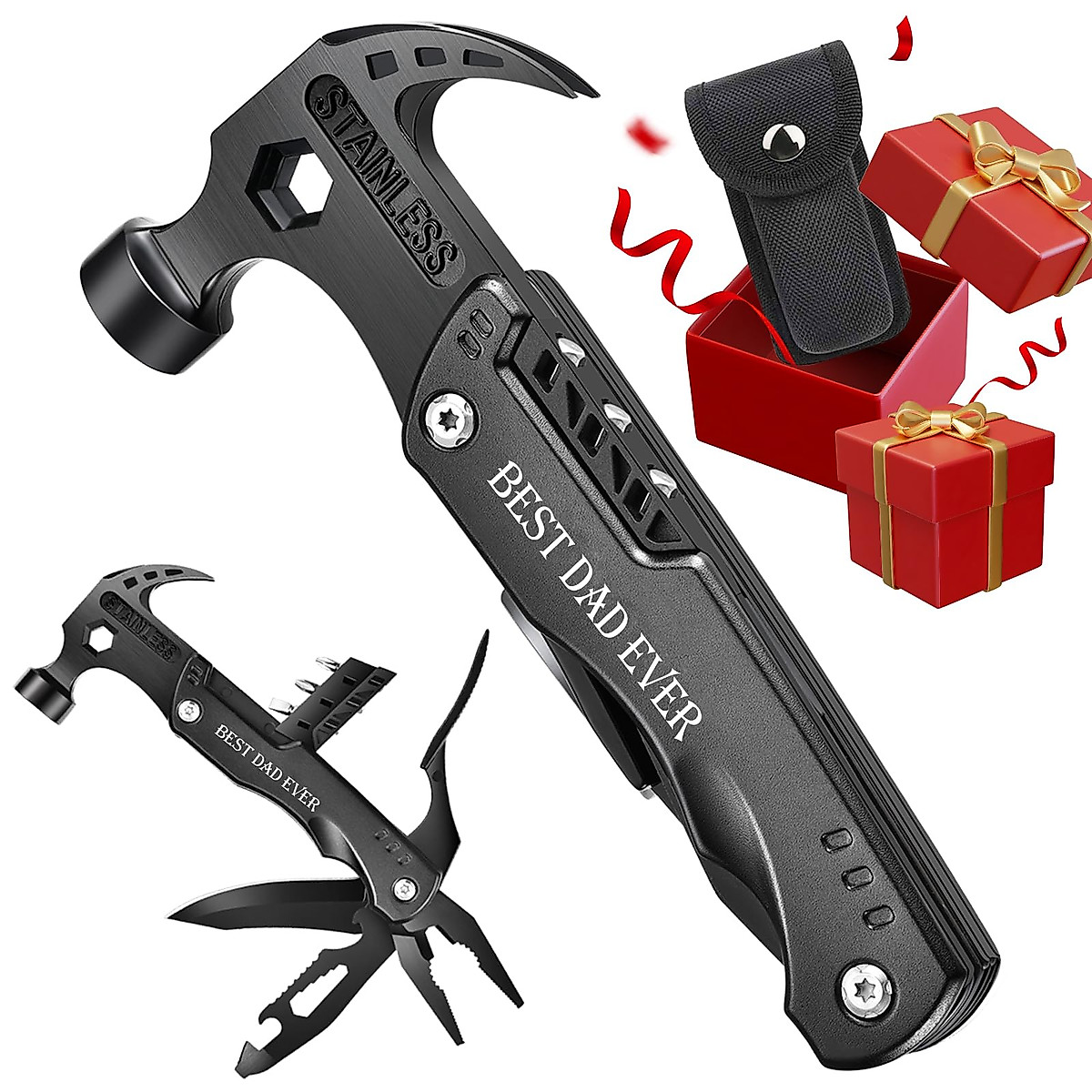 VEITORLD Gifts for Dad from Daughter Son Kids, Unique Fathers Day Birthday Gift Ideas for Husband Men Him, Cool Gadgets Stocking Stuffers for Men, All in One Survival Tools Small Hammer Multitool