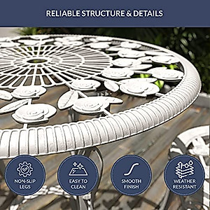 BELLEZE 3 Piece Bistro Set, Aluminum Bistro Table Set Outdoor Bistro Set, Weather-Resistant Garden Table and Chairs Wrought Iron Patio Furniture for Balcony Backyard, Rose Design - White