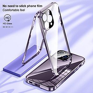 QUIETIP Case Compatible with iPhone 14 Pro Max,Magnetic Body Metal Frame Double Sided Clear Tempered Glass Shockproof with Camera Protection Cover Thin,Purple