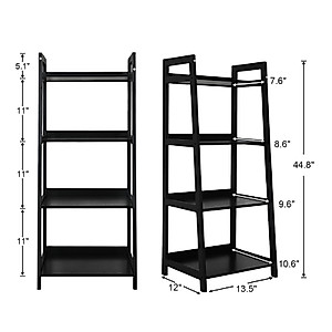 ECOMEX 4-Tier Ladder Shelf Modern Style Shelf, Ladder Bookshelf Open Storage Rack Wood Ladder Shelf with Solid Pine Frame, Freestanding Ladder Shelves for Home Office, Bedroom (Black)
