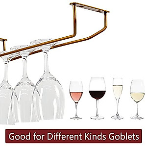 Casaphoria Set of 2-10-Inch Long, Wine Glass Rack, Wire Hanging Rack, Wine Glass Hanging Rack, Wire Wine Glass Hanger Rack, Stemware Rack, Under Cabinet, Brass Finish