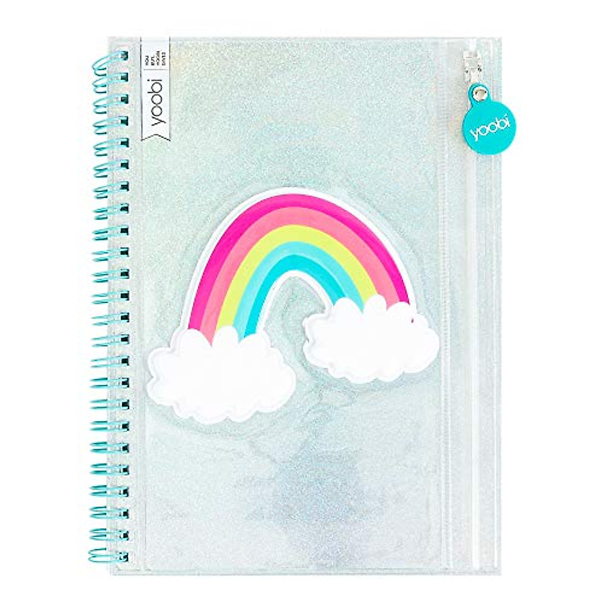 Yoobi College-Ruled Spiral Notebooks with Pencil Zipper Pouches | Fun Green Avacado Print | Cute Rainbow Glitter | 2-Pack | 60 Sheets, Multicolor