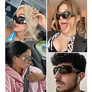 NULOOQ Rimless Y2K Sunglasses for Women Men – Trendy Star Shield Wrap Around Sunglasses Oversized Frameless Sun Glasses (Brown/Gradient Brown)