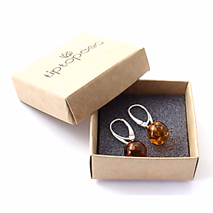Baltic Amber Earrings For Women with Silver - Drop Dangle - Oval Shape - TipTopEco (Cognac Oval)