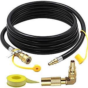 12FT Quick-Connect RV Propane Hose with 1/4" Safety Shutoff Valve and 1/4" Male Full Flow Plug, Low Pressure Quick Disconnect Propane Hose with Elbow Adapter for 17" and 22" Blackstone Griddles