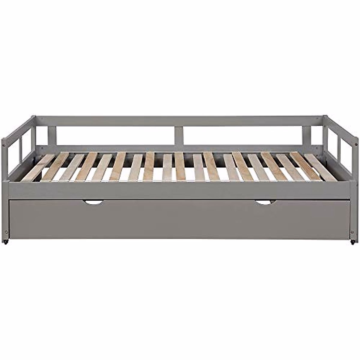 MERITLINE Daybed with Trundle,Twin to King Trundle Bed Extendable Design, Wooden Daybed/Sofa Bed for Bedroom Living Room,No Box Spring Needed,Grey