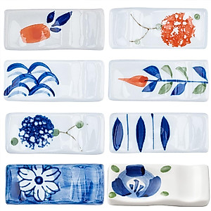 CRASPIRE 8pcs Ceramic Chopsticks Rest Rack Hand Painted Japanese Chopstick Rests & Holders Floral Chopstick Stand Rest Set Festive Tableware Ornament for Spoon Fork Porcelain Dip Pen Holder