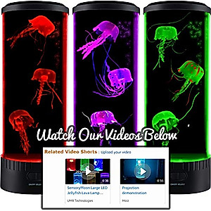 SensoryMoon Large LED Jellyfish Lava Lamp Aquarium - Electric Round Jellyfish Tank Mood Light with 3 Fake Glowing Jelly Fish, 20 Color Changing Remote, Ocean Wave Projector - Plug in Kids Night Light