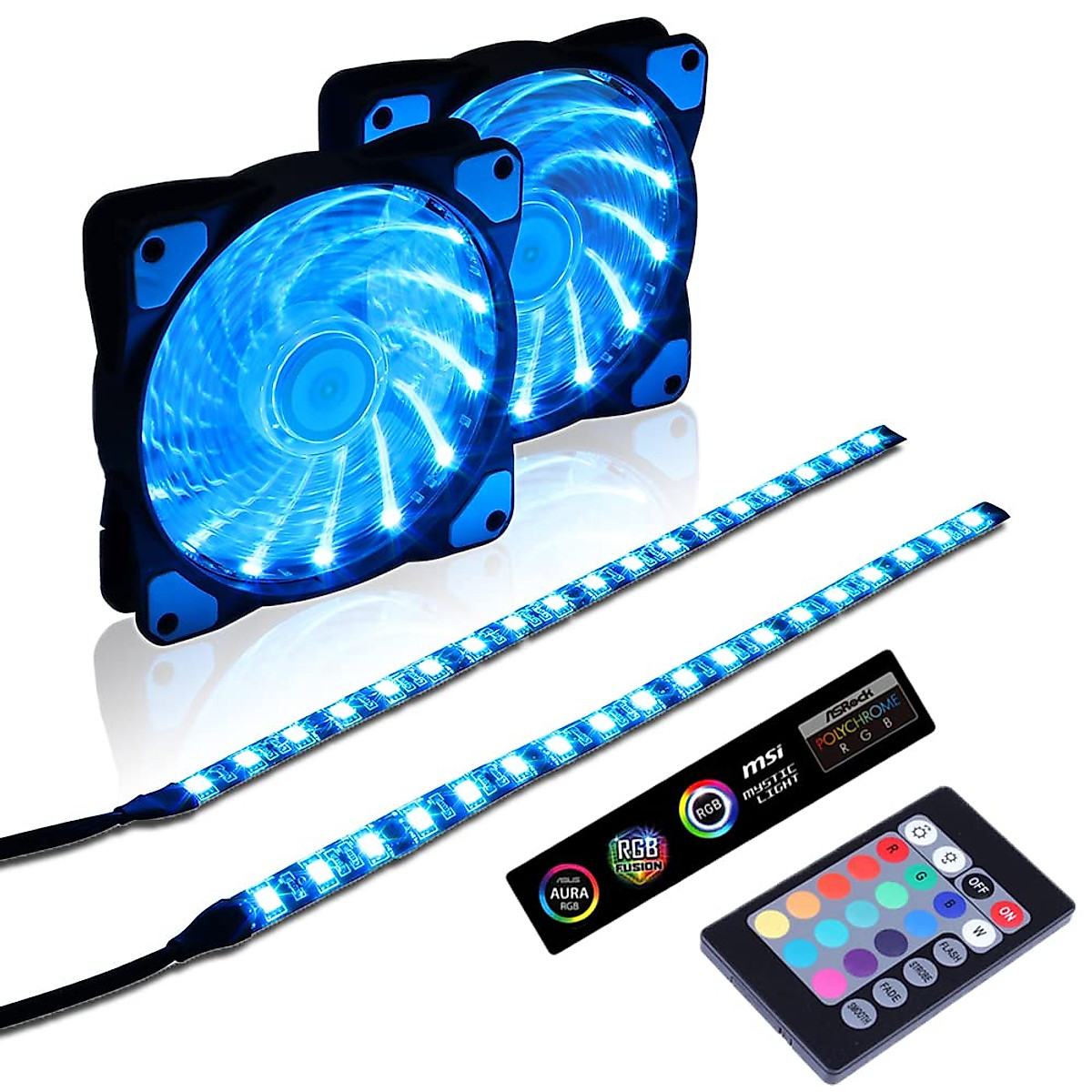 DS 2Pack 120MM RGB Case Fans with PC LED Strip Lighting, LED Silent Fans for Computer Cases, PC Case, CPU Cooler, Support to Aura or Mystic Light RGB SYNC (F Series)