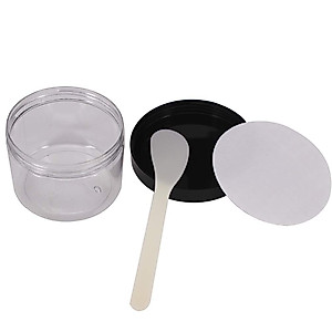 zmybcpack 12 Pack 8 OZ Clear Plastic Jars With Black Lids, A Spatula, A Pen & Labels - BPA Free PET Container for Cosmetics, Cream, Bathroom, Kitchen & Travel Plastic Slime Storage Jars