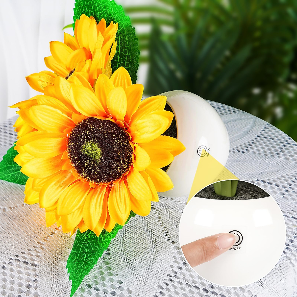 UFmeDorm Rechargeable Sunflower Table Lamp - LED Artificial Flowers Desktop Lamp Night Light with Porcelain Vase, Cordless Touch Lamp for Bedroom Living Room Desk Decor, Birthday Gift for Her Girl Mom