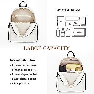 ECOSUSI Women Backpack Purse Water Resistant PU Leather Backpack Fashion Rucksack Ladies College Daypack with Tassel,3 Pcs (Black & Beige)