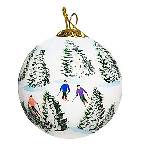 Art Studio Company Hand Painted Glass Christmas Ornament - Skiing The Glades Vermont