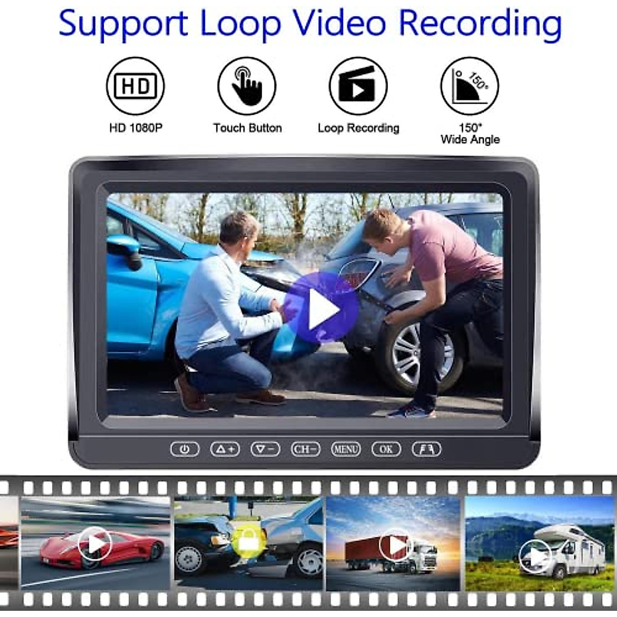 RV Backup Camera Wireless HD 1080P 2 Infrared Night Vision Bluetooth Rear View Cam 7‘’DVR Touch Key Monitor Kit Adapter for Furrion Pre-Wired RV Trailer Truck Camper Van Crane 4 Channels DAJKRTIA K7