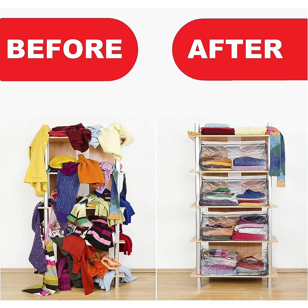 Extra Large Big 10 Gallon Size Clear Plastic Totes, Zippered Storage Bags for Home, Travel, Moving, Clothing, Space Saver Closet Organization, Quilts, Blankets, Toys (Pack of 4) (10 Gallon)