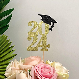 ALISSAR 10 Pack Glitter Gold Double Sided 2024 Graduation Party Centerpiece Sticks Glitter Table Topper Party Supplies (2024 Cardstock, gold)