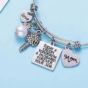 LParkin Mother of The Groom Bride Gifts Mother in Law Gift Mom Bangle Bracelets from Son Today a Groom Tomorrow a Husband Forever Your Son Bracelet
