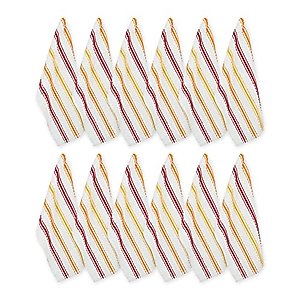 Cotton Stripe Terry Dish Towels, 15x25 Set of 12, Absorbent Durable Drying Cleaning Kitchen Towels-Red/Orange Stripe
