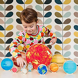 THE FRECKLED FROG Traveling in Space - Set of 12 - Ages 2+ - Wooden Blocks for Toddlers - Includes Planets, Sun, Astronauts and Rocket - Double-Sided