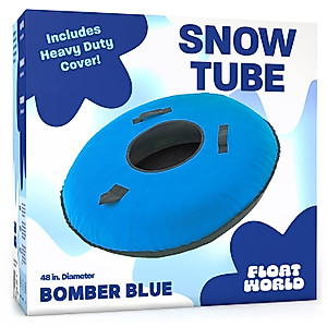 Float World Heavy Duty Snow Tube for Adults - Large 48 In Extra Durable Snow Tubing Winter Toy for Ski Mountains - Thick Vinyl Cover for Non-Pop Non-Stop Sledding (Blue)