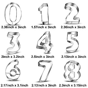 Prasacco 9 Pieces Number Cookie Cutters, 3 Inch Stainless Steel Number Shapes Cookie Cutters DIY Biscuits Sugar Fondant Cake Decorating Tools for Kitchen Baking Halloween Christmas Easter Party