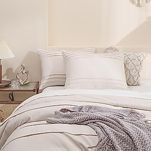 Haowaner Queen Size Duvet Covers, Queen Duvet Cover Set, Boho Duvet Cover Queen Size, 90x90"Comforter Cover Queen Size,Bedding Duvet Covers,Beige Duvet Cover Queen Comforter Cover,Textured Duvet Cover