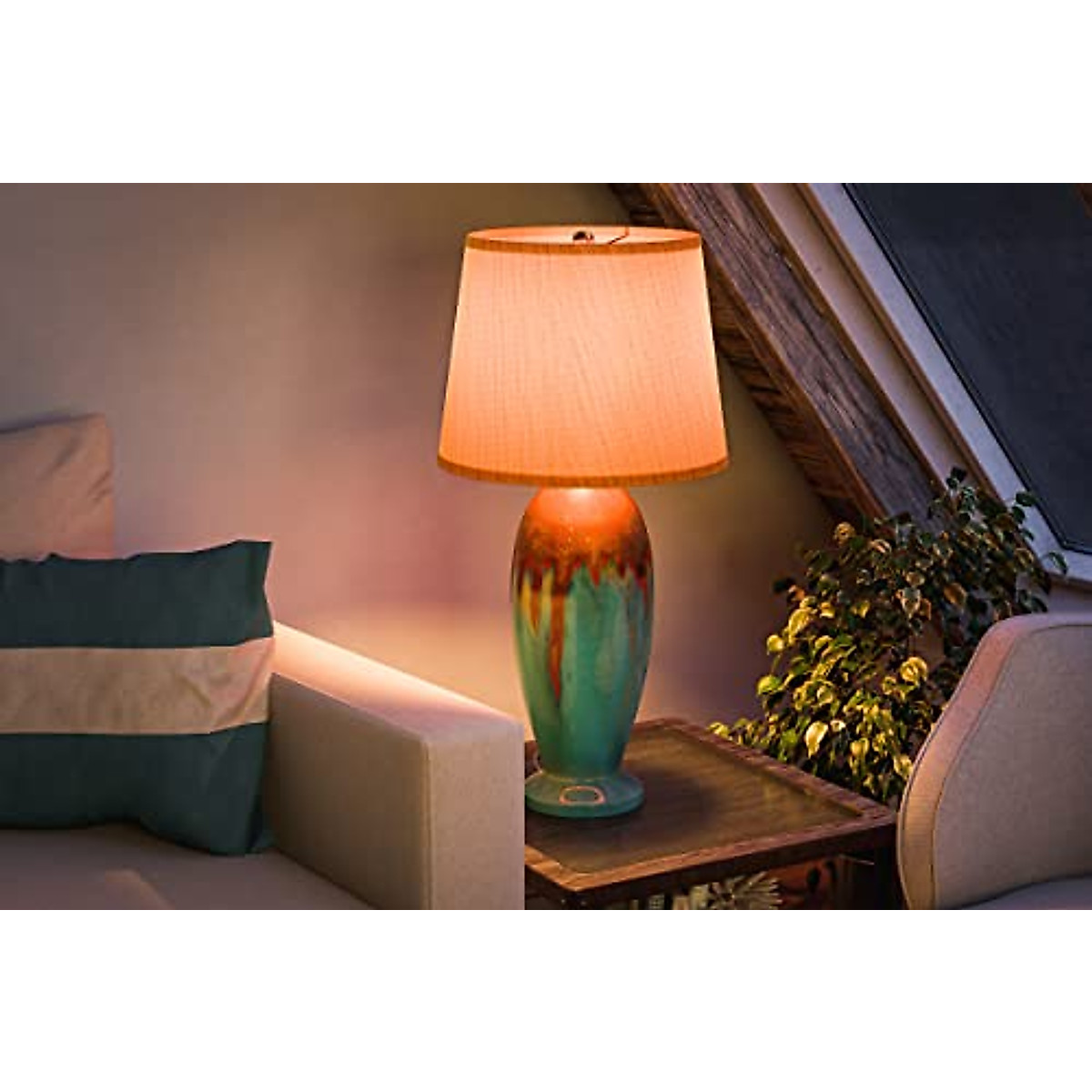 Kenroy Home 32366TEAL Tucson End Table Lamp, Teal Ceramic Glaze Large