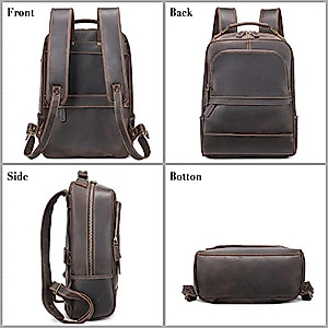 BIKROD Leather Backpack for Men, 15.6 IN Laptop Backpack, Crazy Horse Leather Backpack for Adult Business Computer Travel Backpack