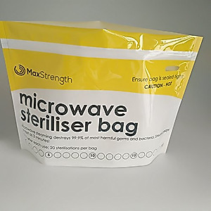 Premium Microwave Sterilizer Bags (20pcs) by Max Strength, Large & Durable Steam Bags for Baby Bottles, Soothers, Teethers & Training Cups, 20 Uses Per Bag & Marking System