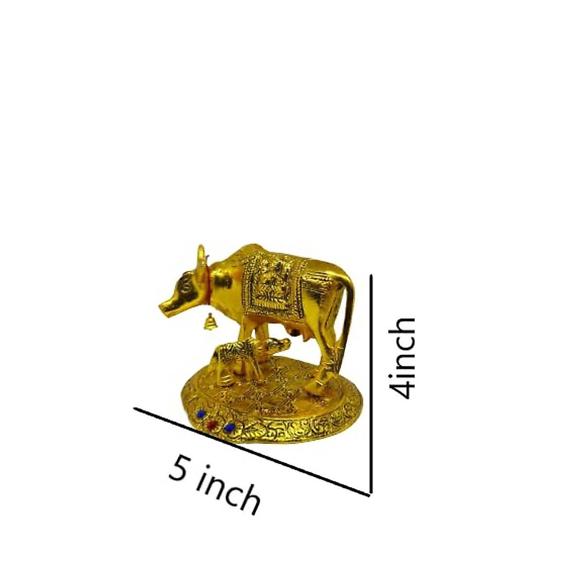 LCRAFT Brass Murti Kamdhenu Cow & Calf | Nandi Cow Decorative Showpiece | Cow with Calf Statue Idol for Diwali II Wedding II Pooja Room II Temple II Gifting | Gold and Silver (14 x 8 x 12.5 cm