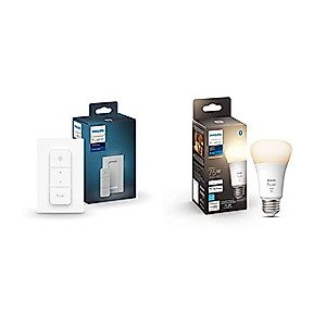 Philips Hue v2 Smart Dimmer Switch and Remote, White, 1-Pack & White A19 Medium Lumen Smart Bulb, 1100 Lumens, Bluetooth & Zigbee Compatible (Hue Hub Optional), 1 Bulb