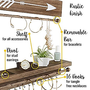SoCal Buttercup Rustic Necklace and Jewelry Organizer - Hanging Wall Mount Display - Mounted Wooden Holder for Earrings, Necklaces, Bracelets, and Many Other Accessories (Two Piece, Rustic)