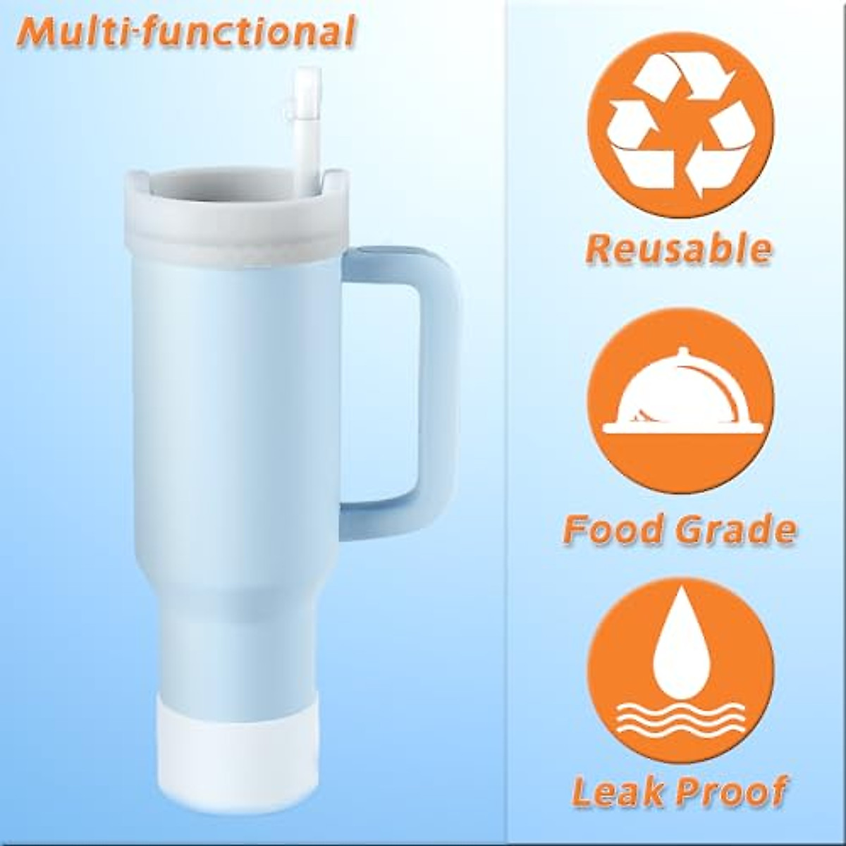 BOSOIRSOU 8 pcs Silicone Spill Proof Stopper Accessories, Leakproof Seal Cup Kit for 40oz Tumbler, Including 2 Dust Cup Lids, 2 Anti-Slip Cup Covers, 2 Round Cover Plugs, 2 Square Anti-Spill Plug