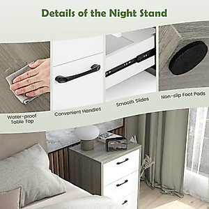 Giantex 3 Drawer Dresser, 26" Tall Wood Drawer Chest Dresser Cabinet with Storage & Gray Grain, Storage Cabinet, Nightstand for Living Room, Bedroom, Hallway, Entryway