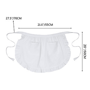 Tosewever Waist Aprons for Women with Pockets, Waitress Costume Apron for Party Cooking Kitchen (Waist Style, White)